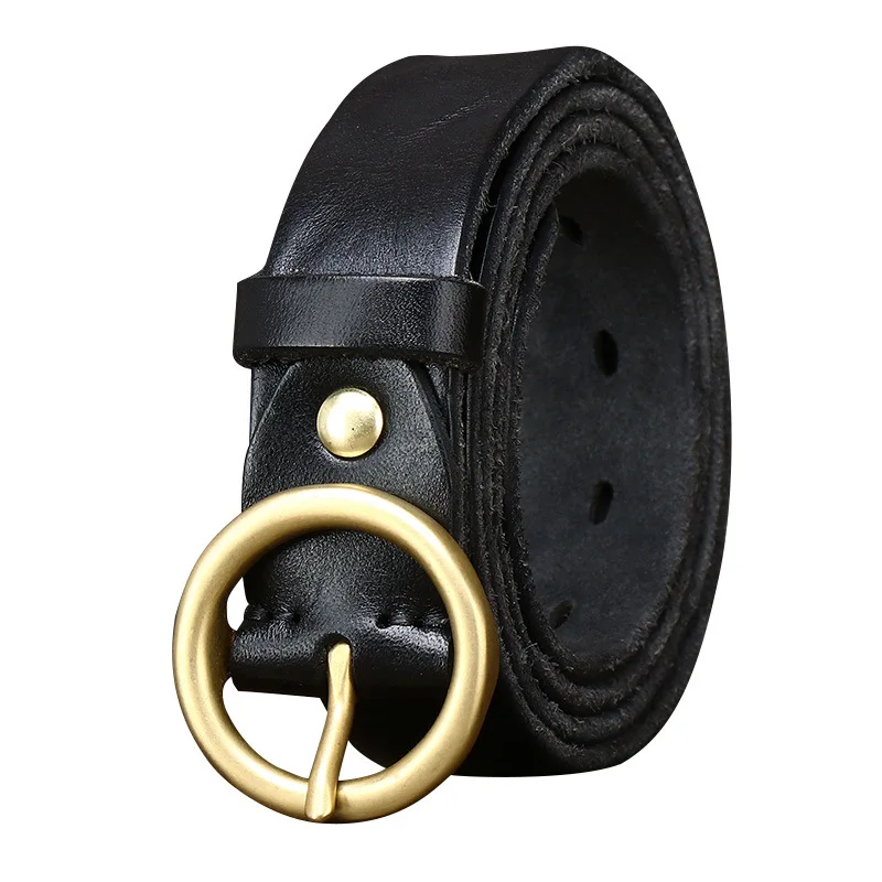 3cm Wide Vintage Couple Circular Buckle Leather Needle Buckle Pure ...