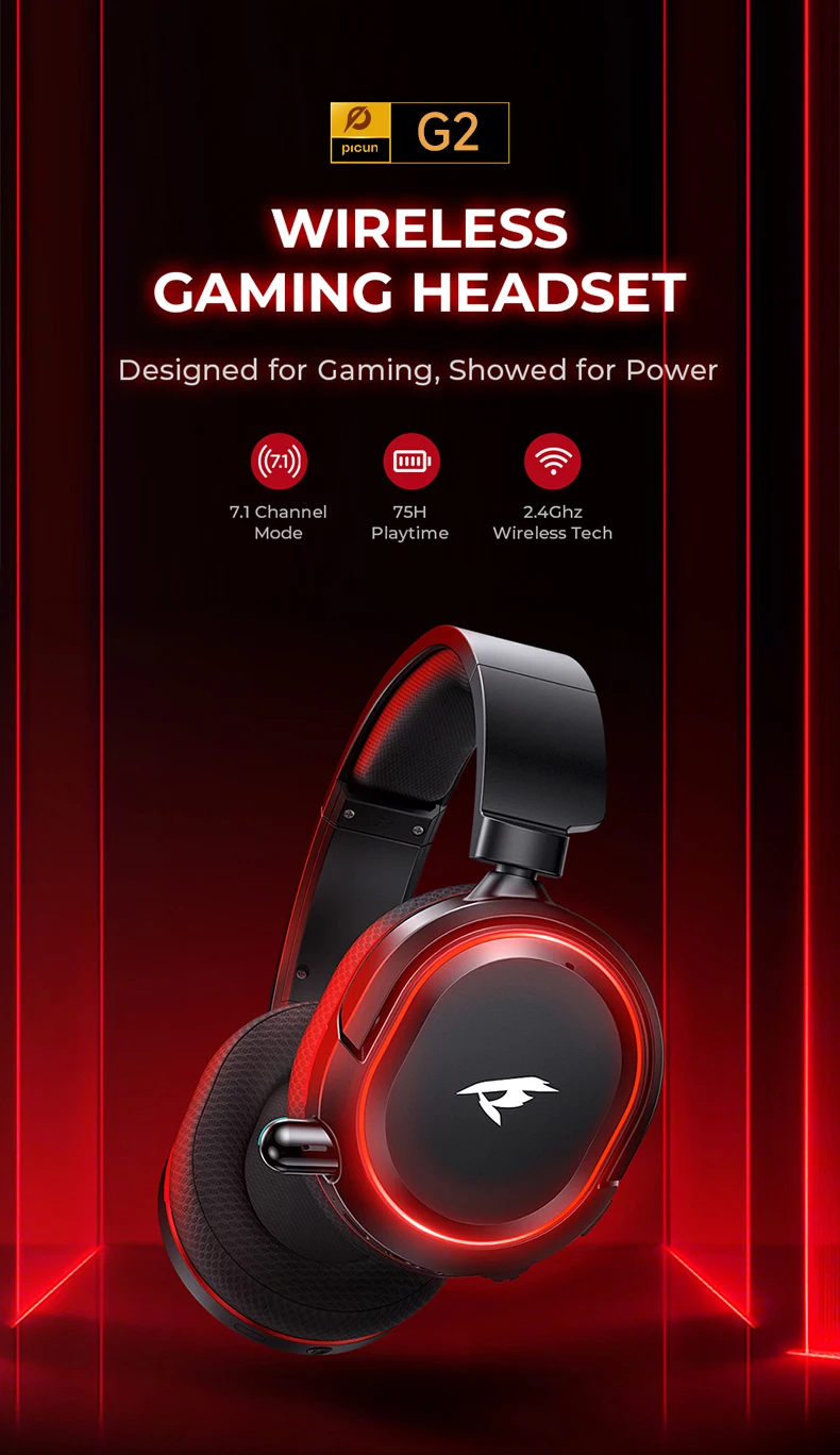 Picun G2 Breathing Color RGB Bluetooth Headphones for Gaming