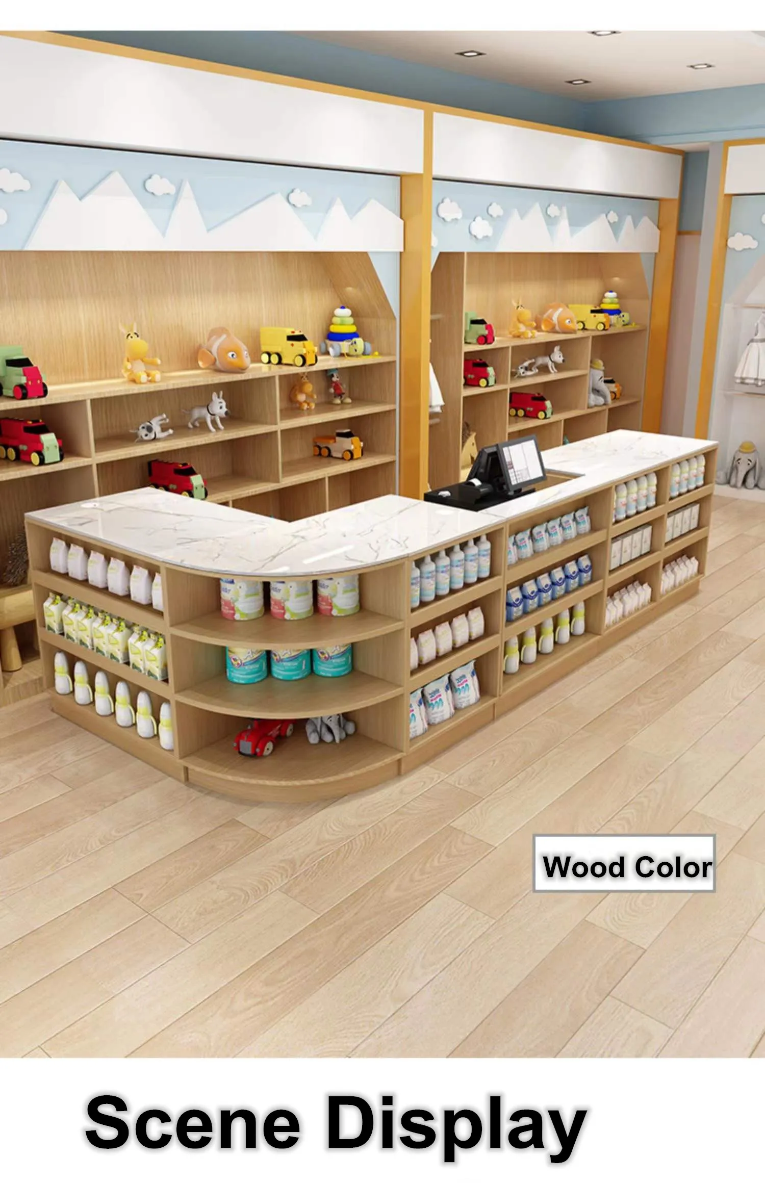 Convenience Store Simple Wood Style Shop Equipment Supermarket Cashier ...