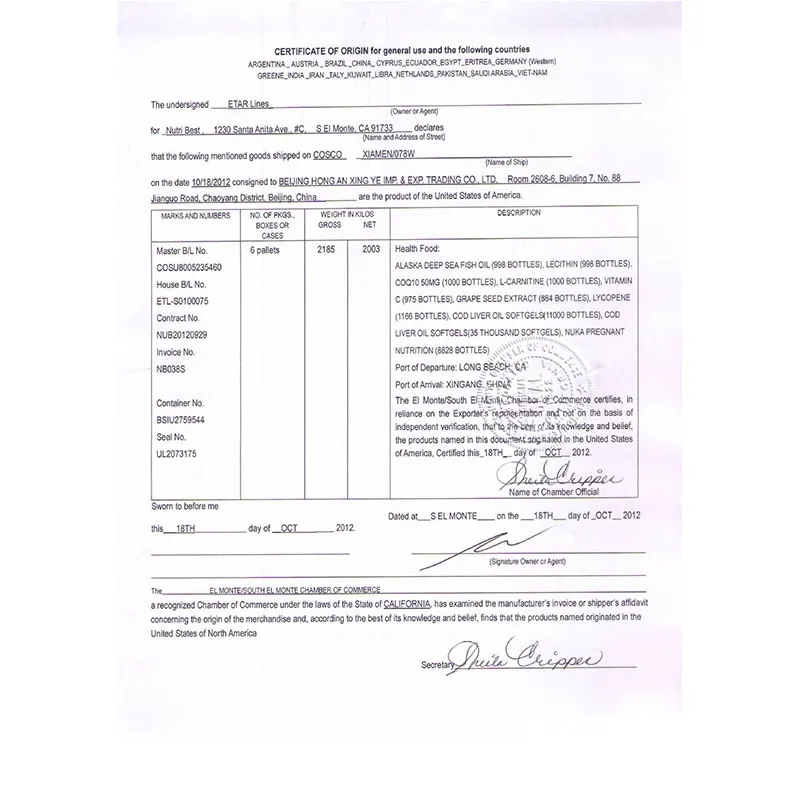 Certificate of Origin Handle Customized Seal Printing
