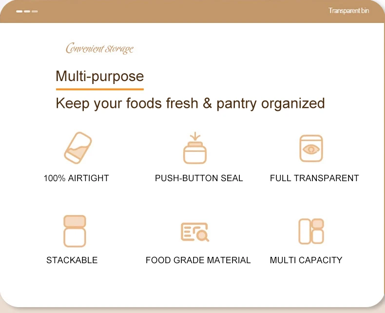 6-Piece Pack Push Button Pop up Container Box With Lids Grain Cereal ...