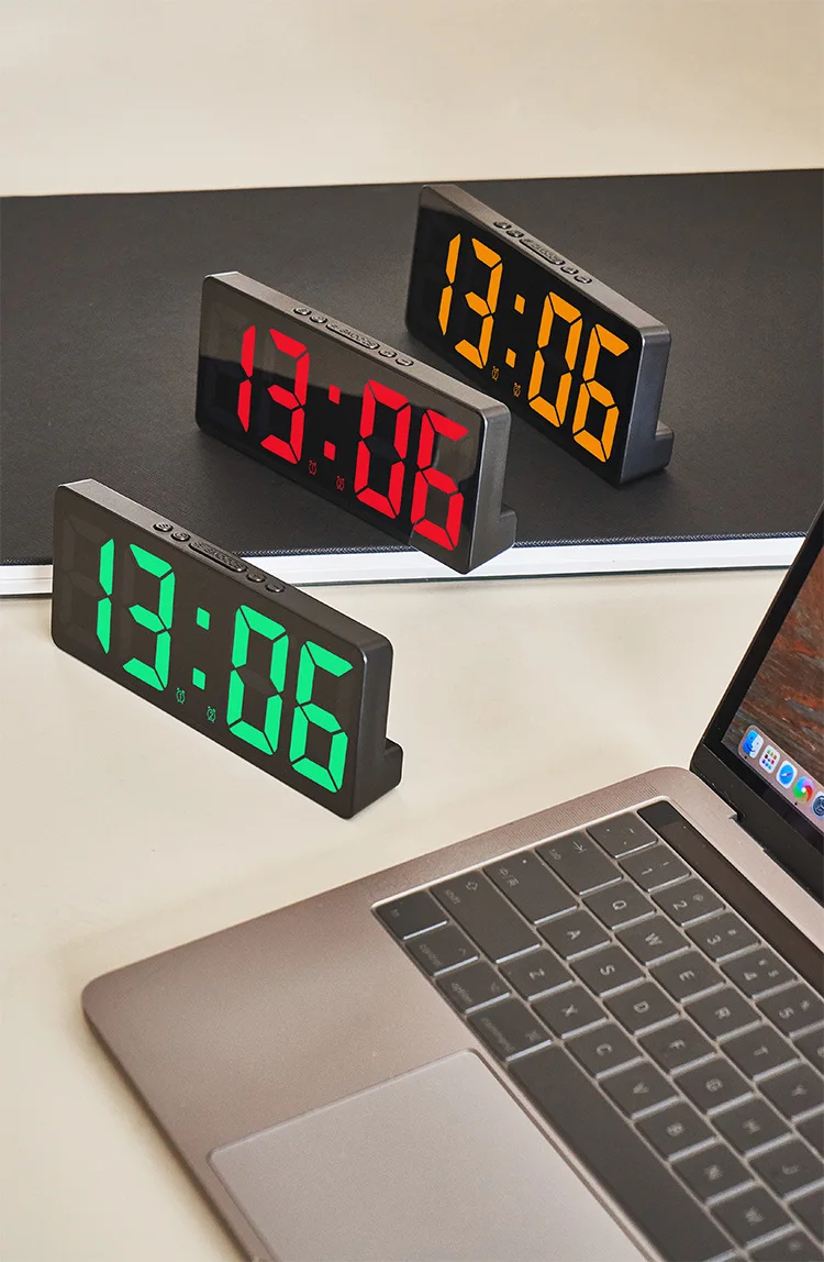 Voice Control Digital Alarm Clock Temperature Snooze Night Mode Desktop ...