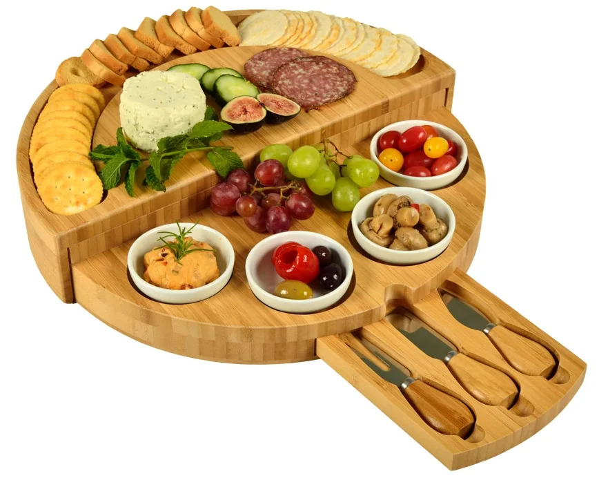 Bamboo Cheese Board And Knife Set Deluxe Bamboo Cheese / Charcuterie ...