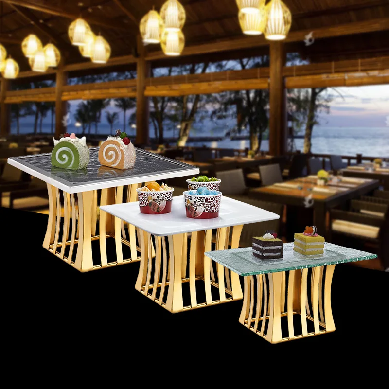 Luxury Gold Modern Stainless Steel Buffet Stands Square Wedding Food ...