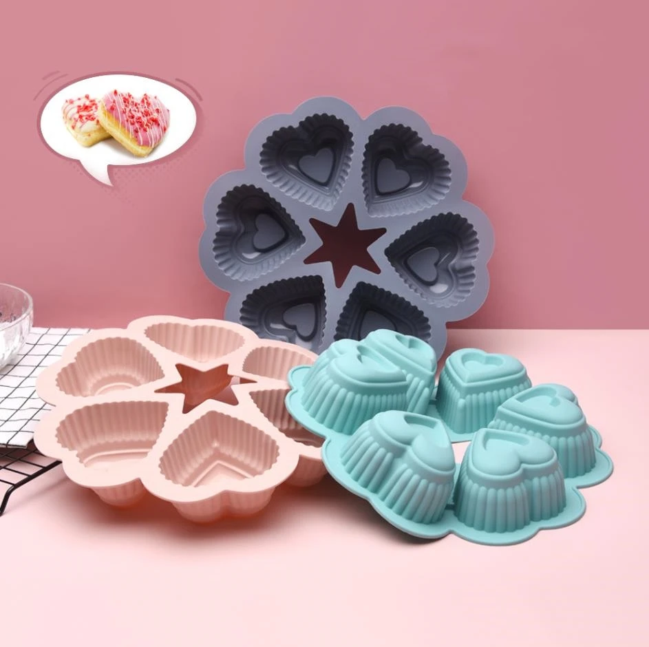 Custom Silicone Heart Shape DIY Baking Mold 6 Even Heart Cake Molds ...