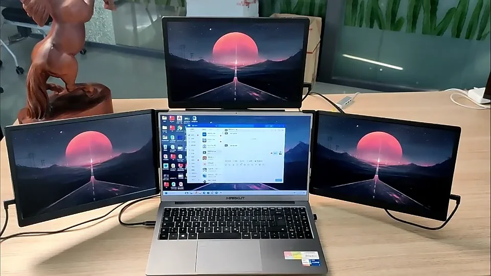 Triple Portable Monitor Attachable 13.3" Fhd Ips Foldable Holder Dual Triple Extended Screen Usb ...