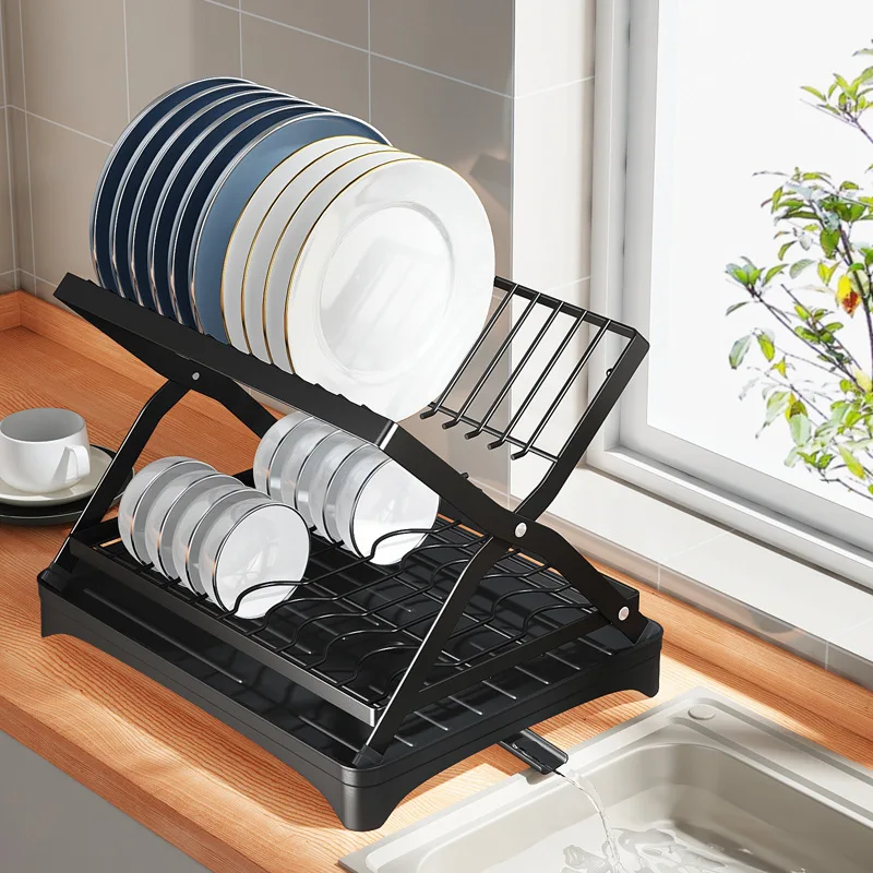 X Shape Foldable 2 Tier Dish Drying Rack Tableware Storage Rack - Buy ...