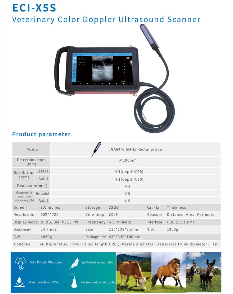 CE ISO Approved Portable Cows Pig Horse Veterinary Ultrasound Scanner ...