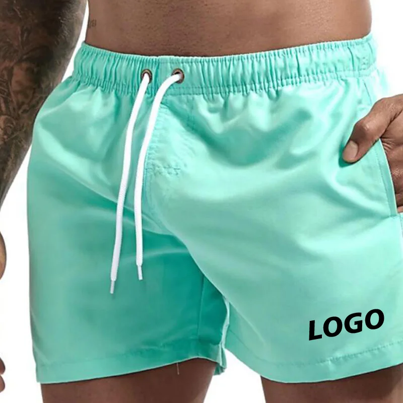 Custom Logo Mens Swim Wear Beach Shorts Men Running Sports Short Pants Man Solid Plain Surf