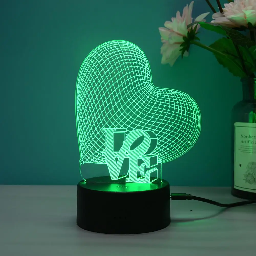 Custom 3d Night Light Lamp Love Heart Christmas Valentine's Day Gift ...