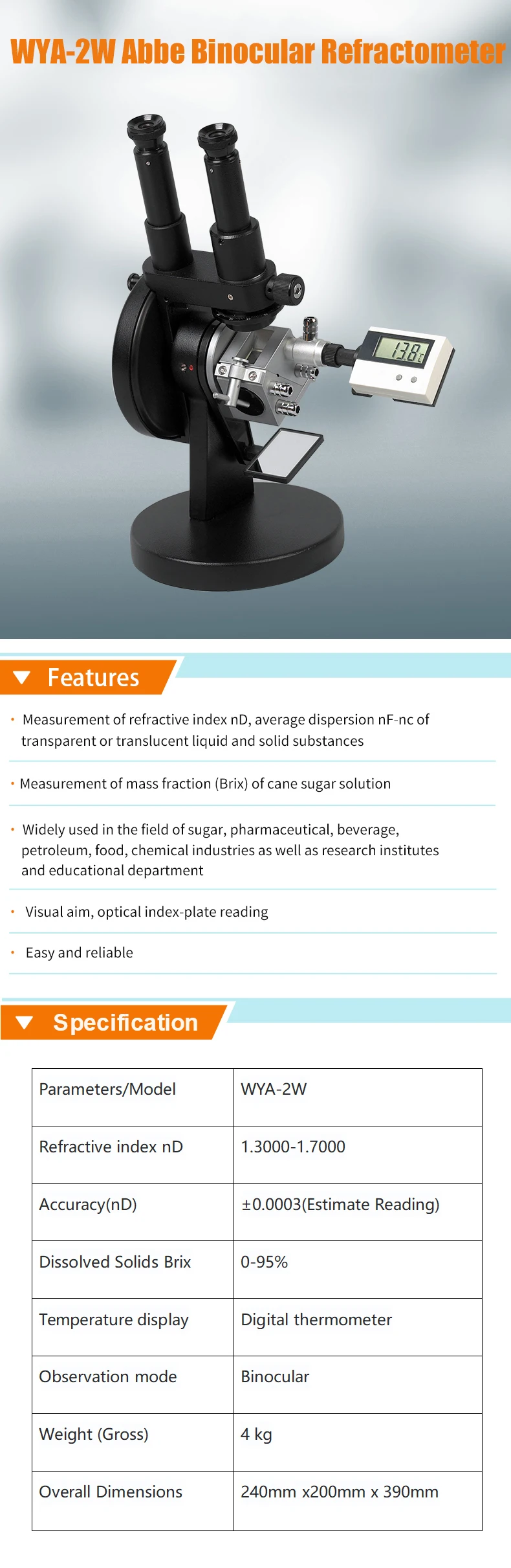 WYA WYA-2W Binocular Refractometer - Precision & Custom Support