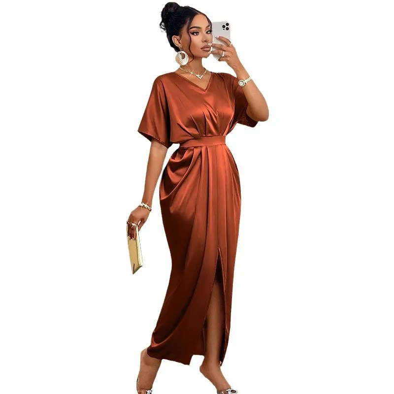 Shop Our Nightclub V-Neck Short Sleeve High Waist Slit Dress