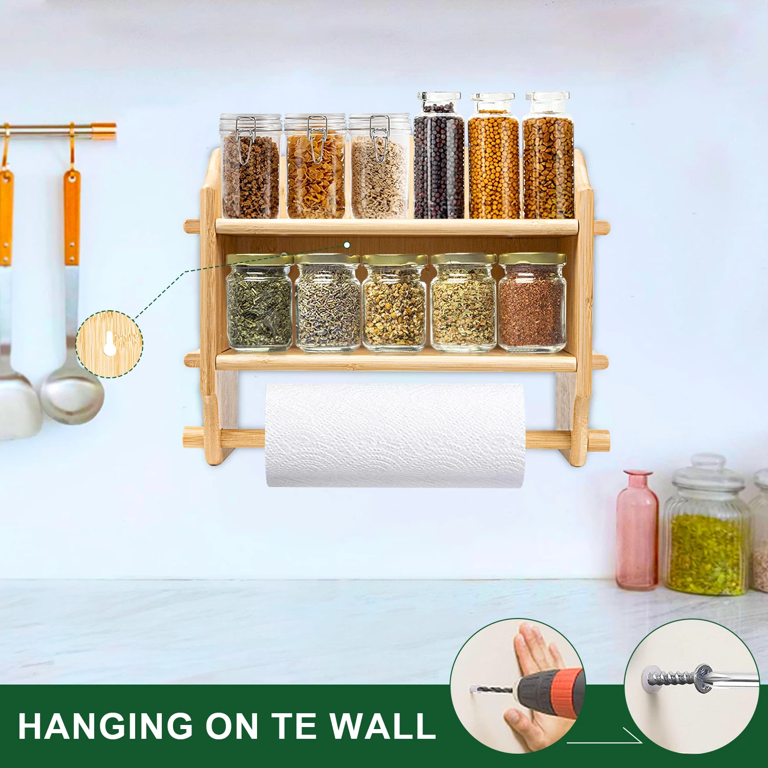 Alibaba.com: 3-tier bamboo kitchen shelf with paper towel holder, wall ...