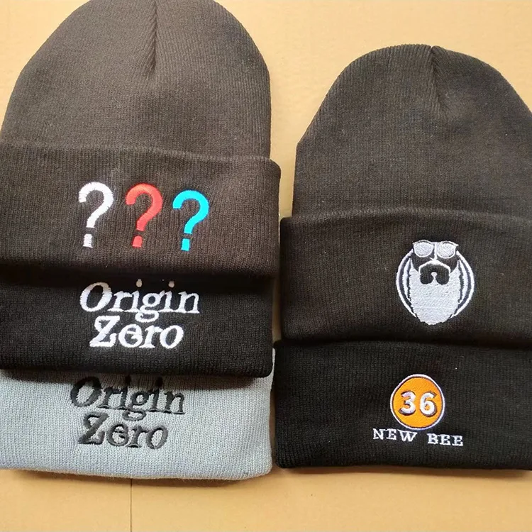 Customized Logo Winter Hat With Rolled Edge Embroidered Logo Ski Hat ...