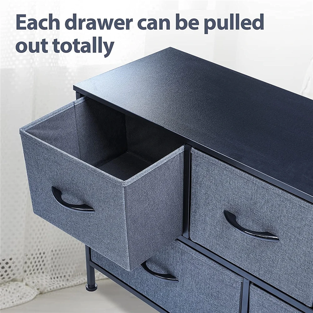 5 Drawer Dresser Cube Storage Unit Wooden Top Steel Frame Fabric Drawer ...