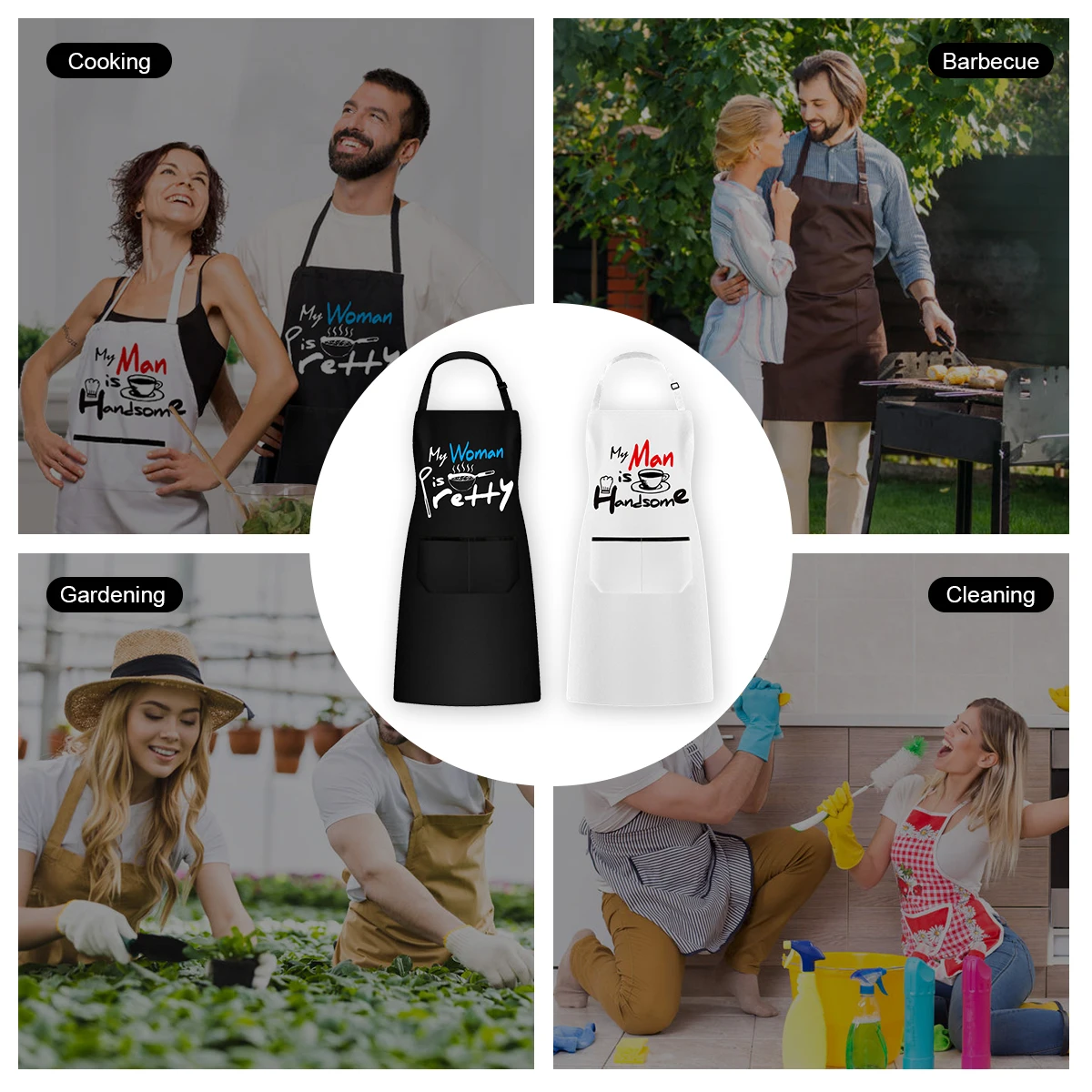 Couples Apron Gifts Set High Fashion Women Canvas Apron Kitchen Barista ...