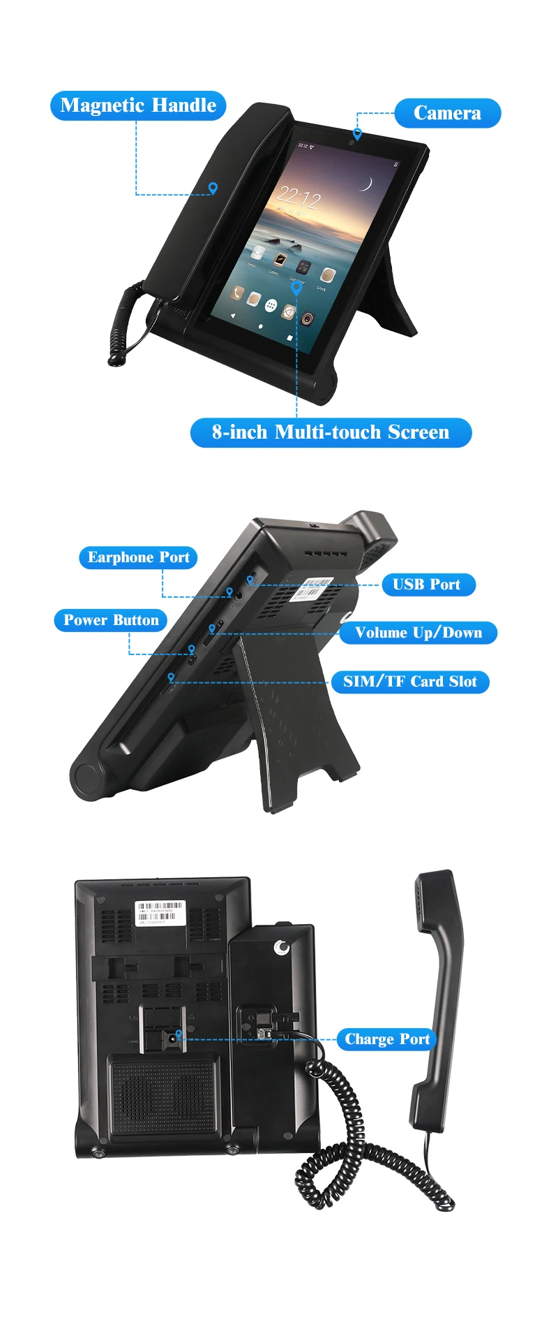 WiFi 8-inch Large Screen BT Fixed Wireless Phone HD Camera Call Desktop ...