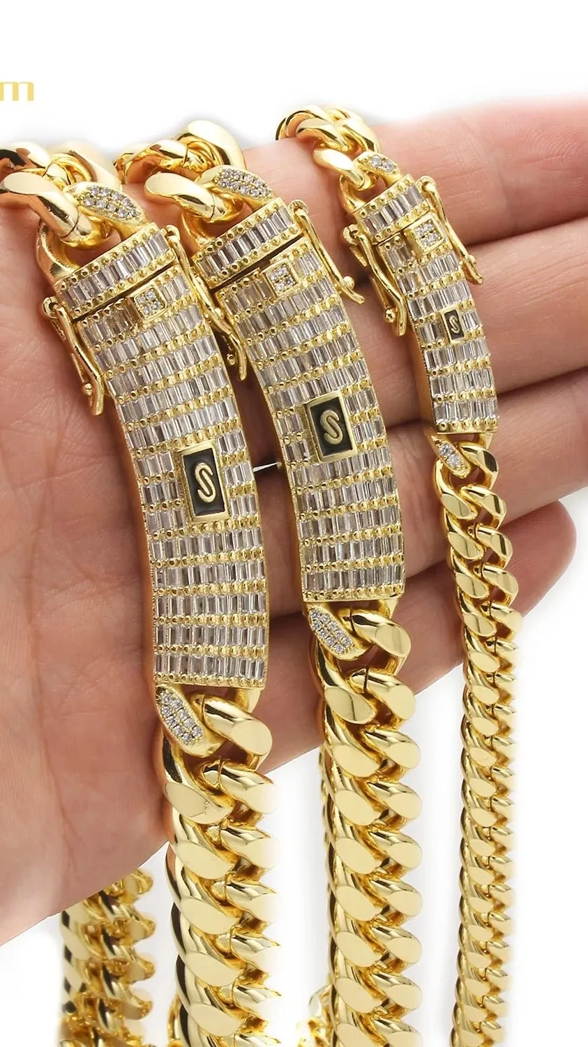 New 14k 18k Gold 6mm-14mm Miami Cuban Bracelet Hip Hop Stainless Steel ...