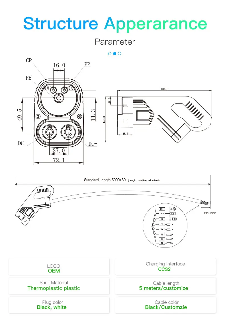 Dc Ccs2 Fast Charging Pile 200a 1000v Customized Cable Ccs2 Ev Electric ...