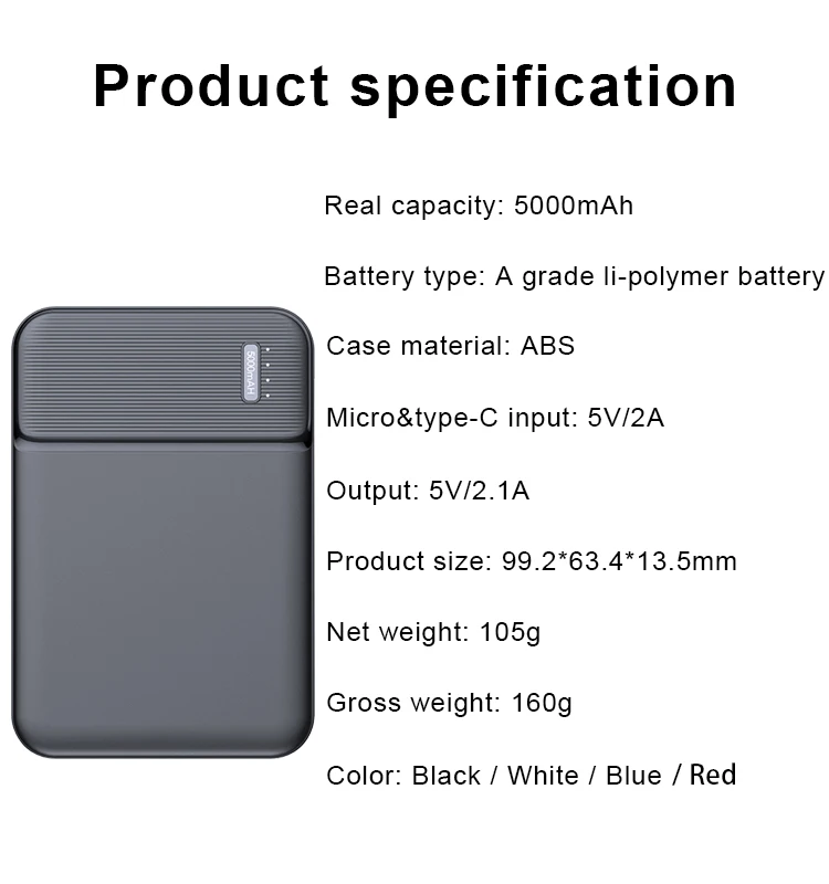 Ultra-slim Power Bank 5000MAH Custom Double USB Portable LED Display ...