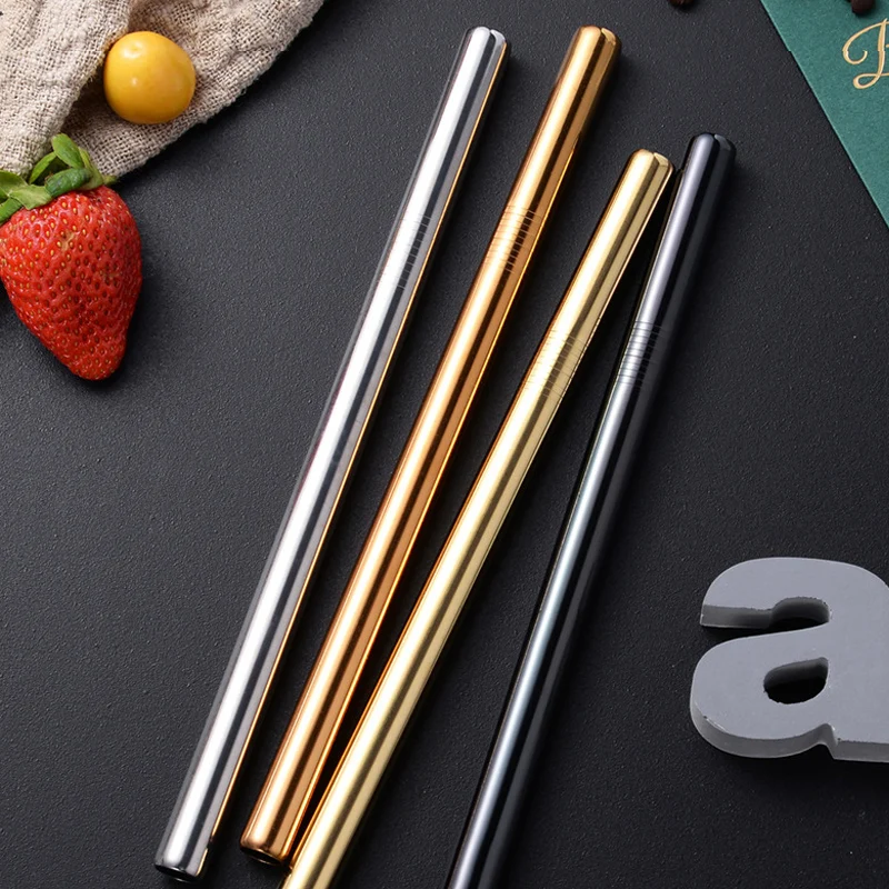 Custom LOGO Metal Straw Stainless Steel Boba Straws Set