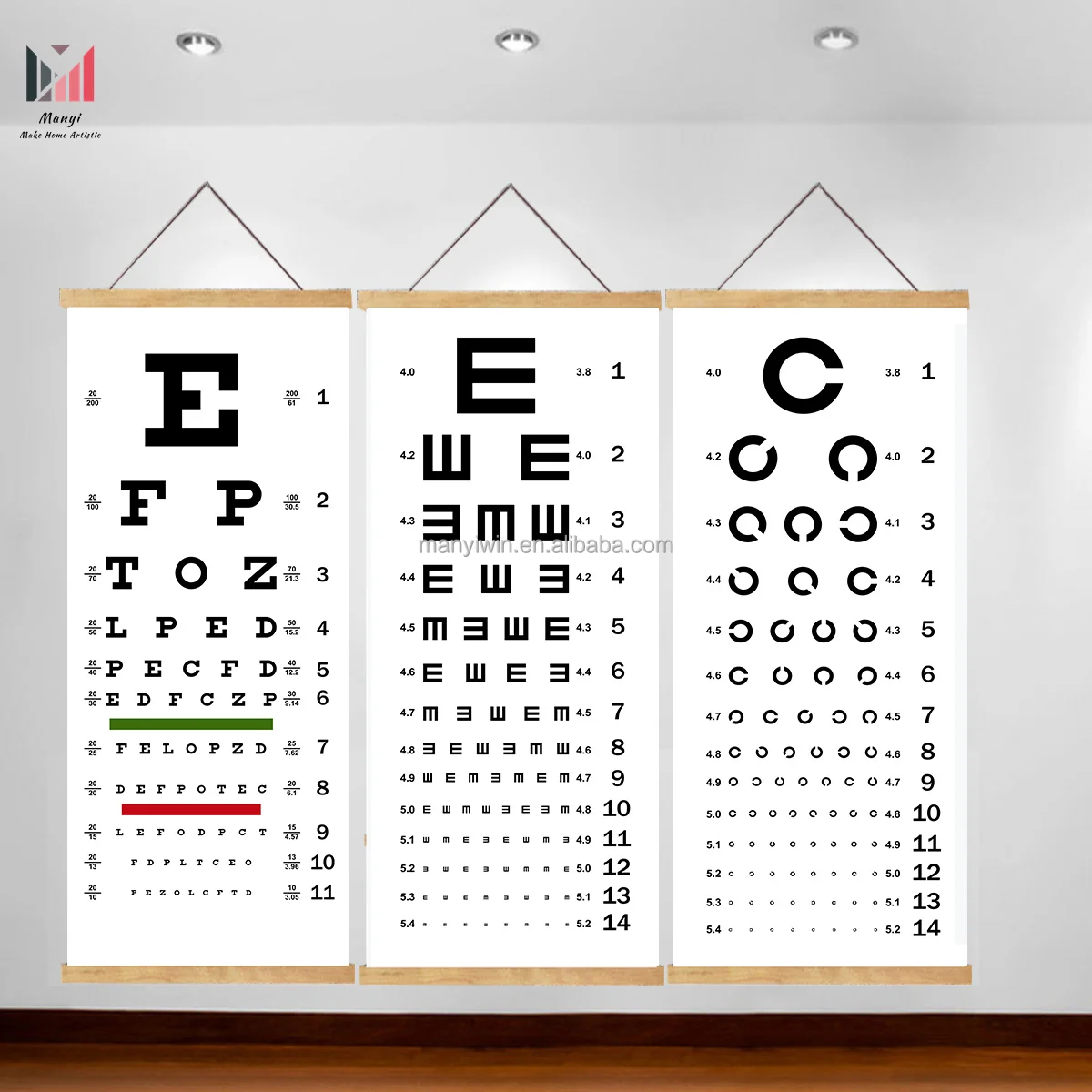 Wooden Hanging Scroll Framed Eye Chart Vision Testing Chart Canvas ...
