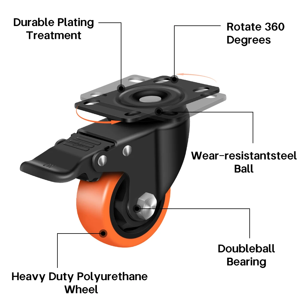 3 Inch Industrial Medium Duty Caster Wheels 75mm Castor Pvc Orange ...