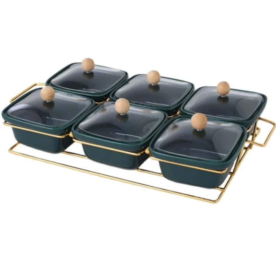 Metal Rack Ceramic Snack Box 6 Sets Advanced Table Bone China Snack ...