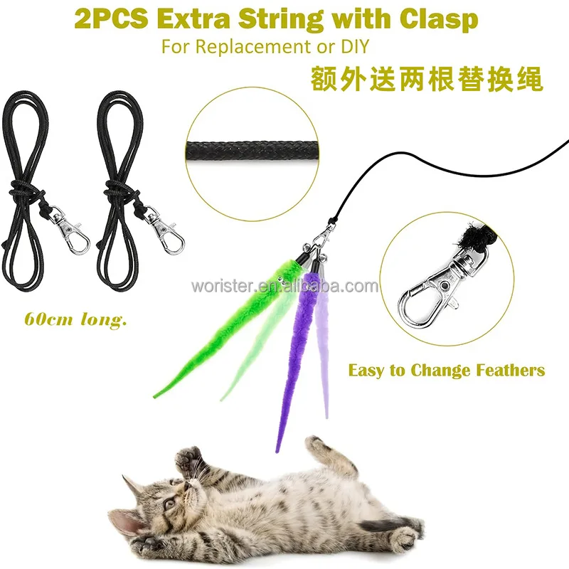 Customizable Interactive Cat Toys - Retractable Wand Toy And Feather ...