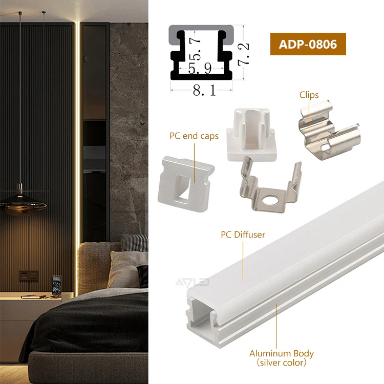 1m 2m Led Lighting Strip Pmma Diffuser With Recessed Aluminum Profile ...