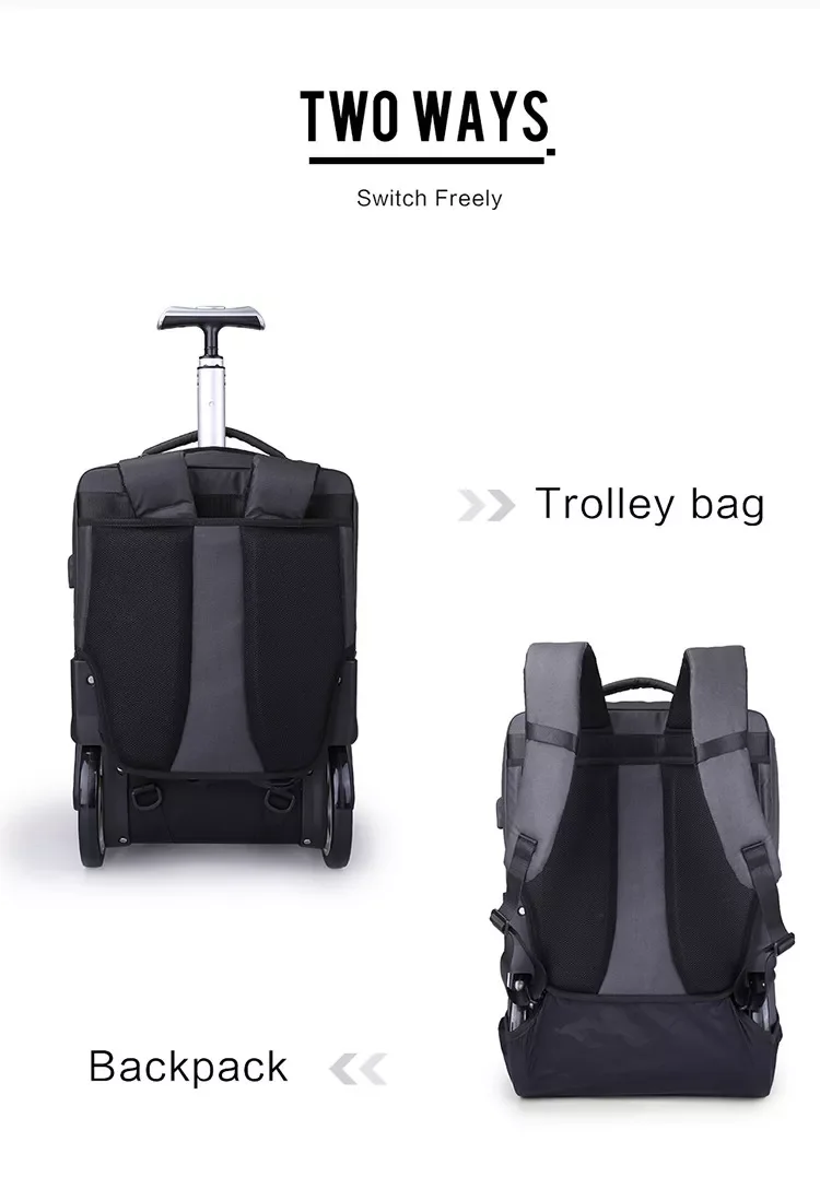 Aoking 50l Usb Men Business Travel Wheeled Backpack Trolley Wheel Rolling Backpack Luggage With ...
