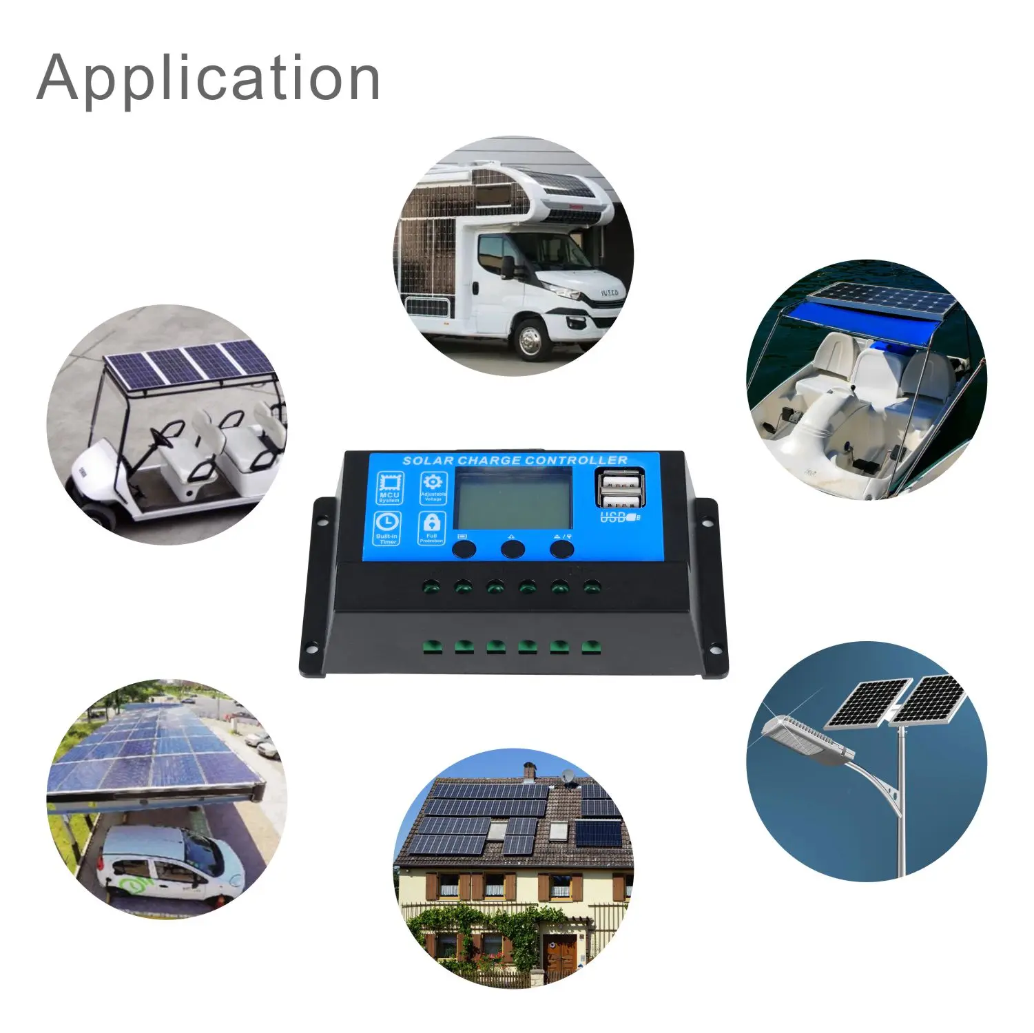 PWM 10A 20A 30A Solar Charge Controller 12V 24V Auto Work With Dual USB Ports LCD Display Solar ...