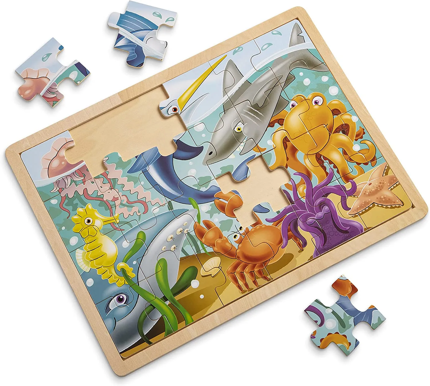 Under The Sea Ocean Animals Wooden Jigsaw Puzzle With Storage Tray ...