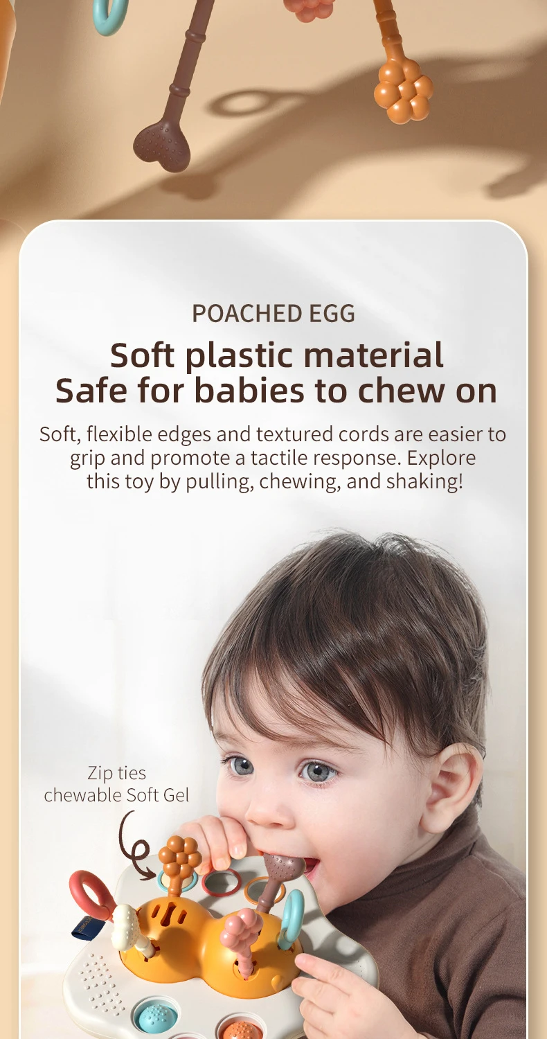 Infant Sensory Double Egg Yolk Pull Push Toy Teething Toys Hand Finger ...