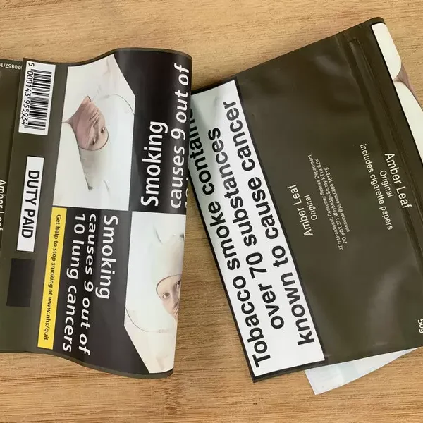 Custom Smell Proof Amber Leaf Smoking Pouch Plastic Wraps Hand Rolling ...