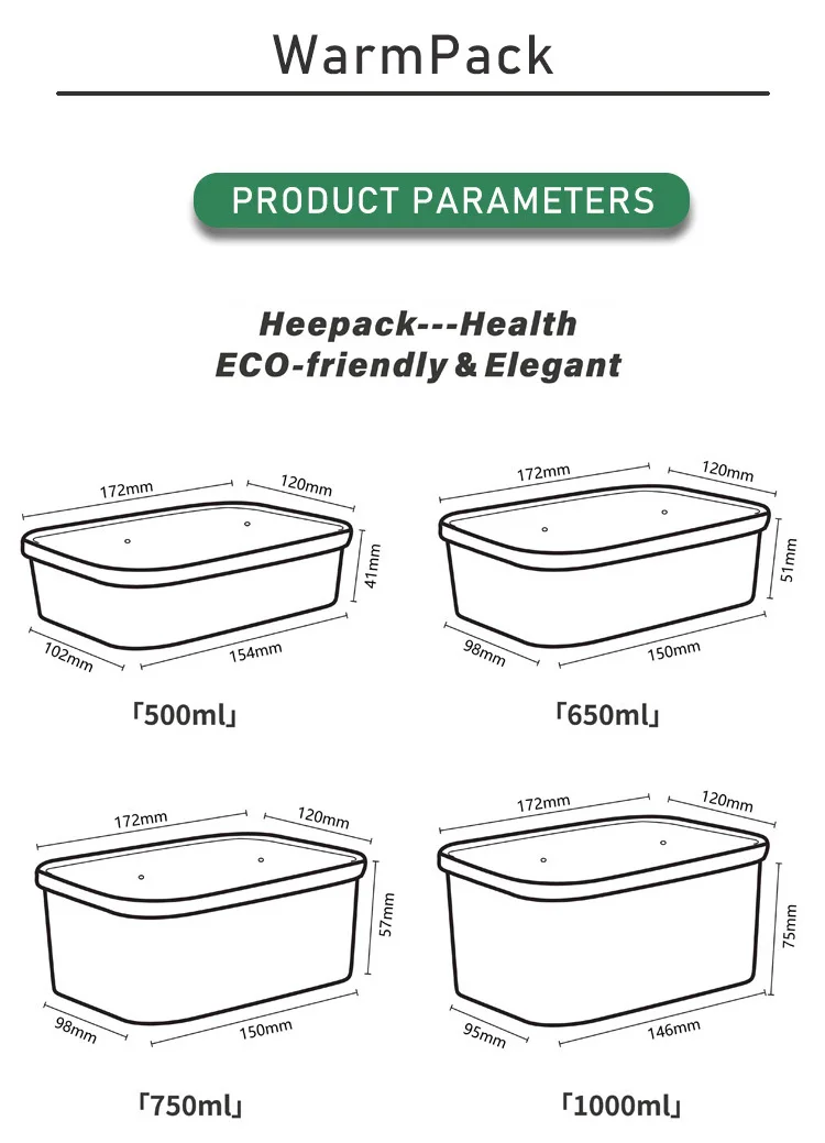 1000ml Rectangular Disposable Kraft Pulp Material Food Container Box ...