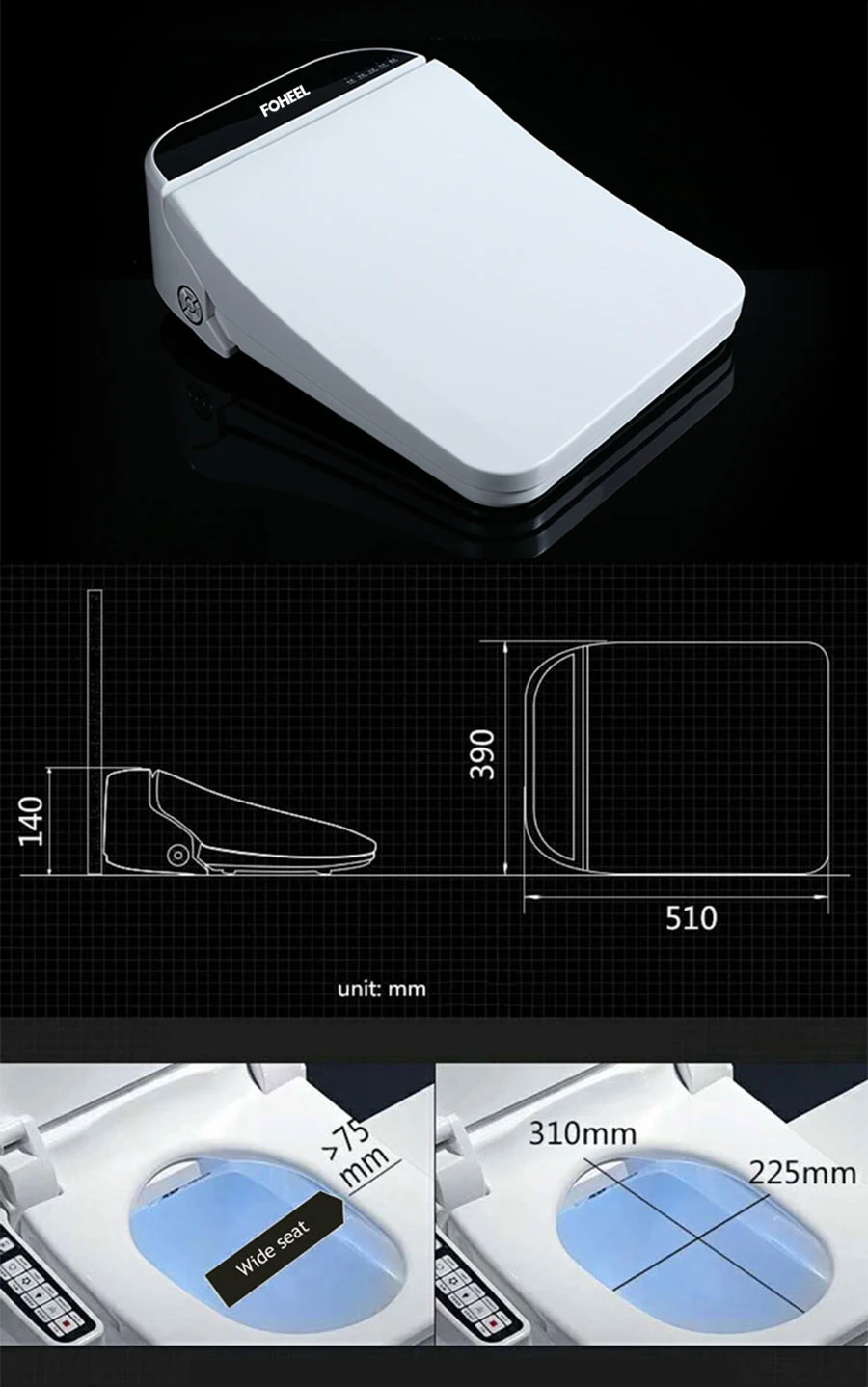 Intelligent Toilet Seat Cover Bidet Heating Clean Dry Smart Toilet Lid For Bathroom Square ...