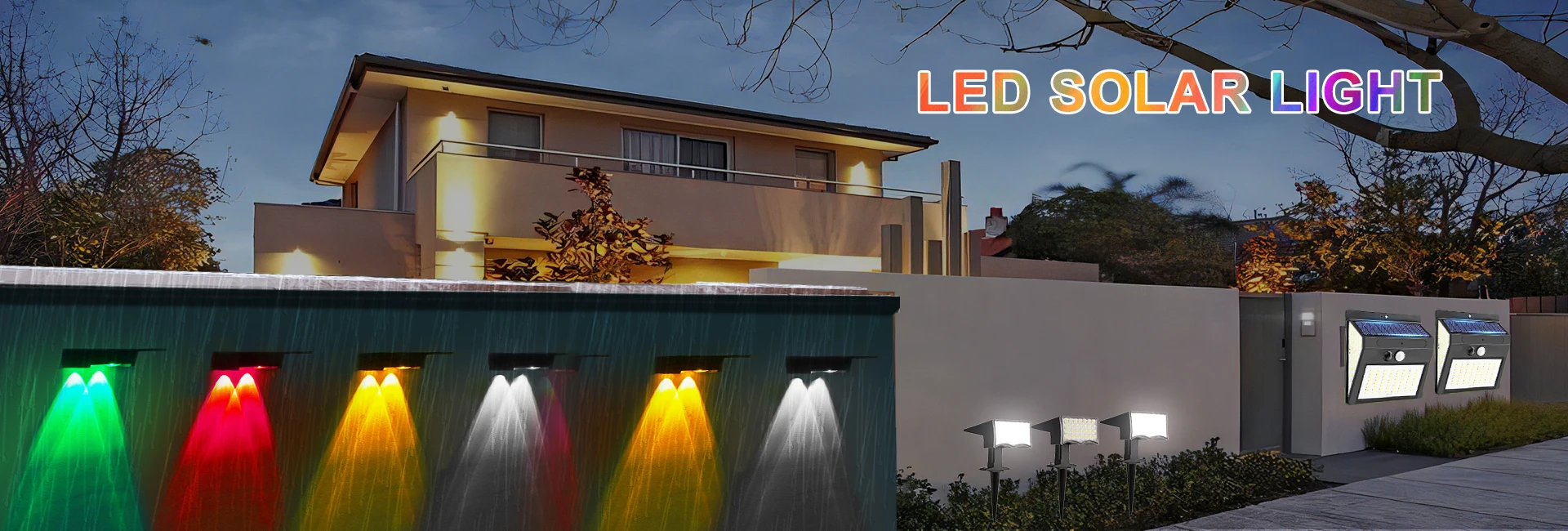 Outdoor RGB LED Solar Wall Light for Garden Patio Decor