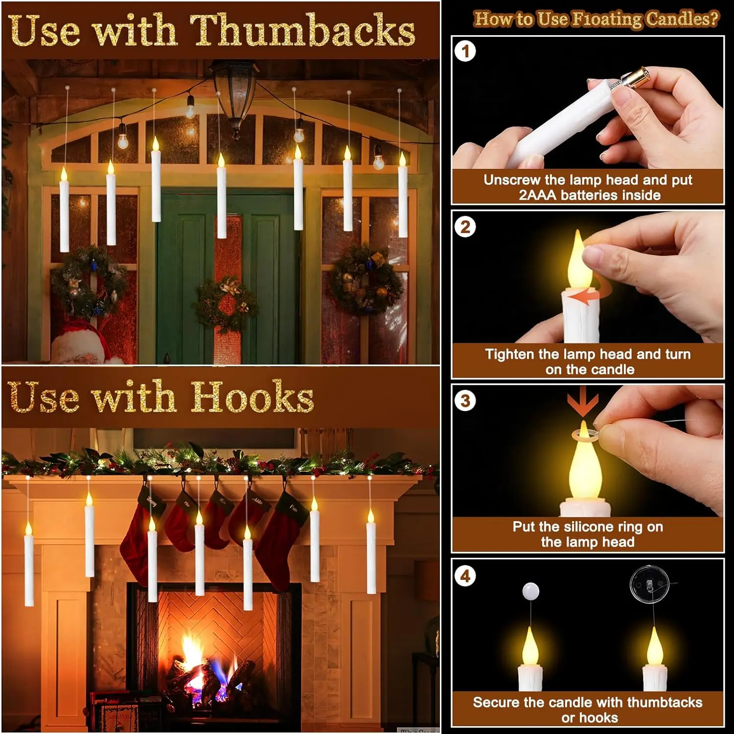 Floating Electronic Candles With Wand Remote Flameless Battery Operated ...