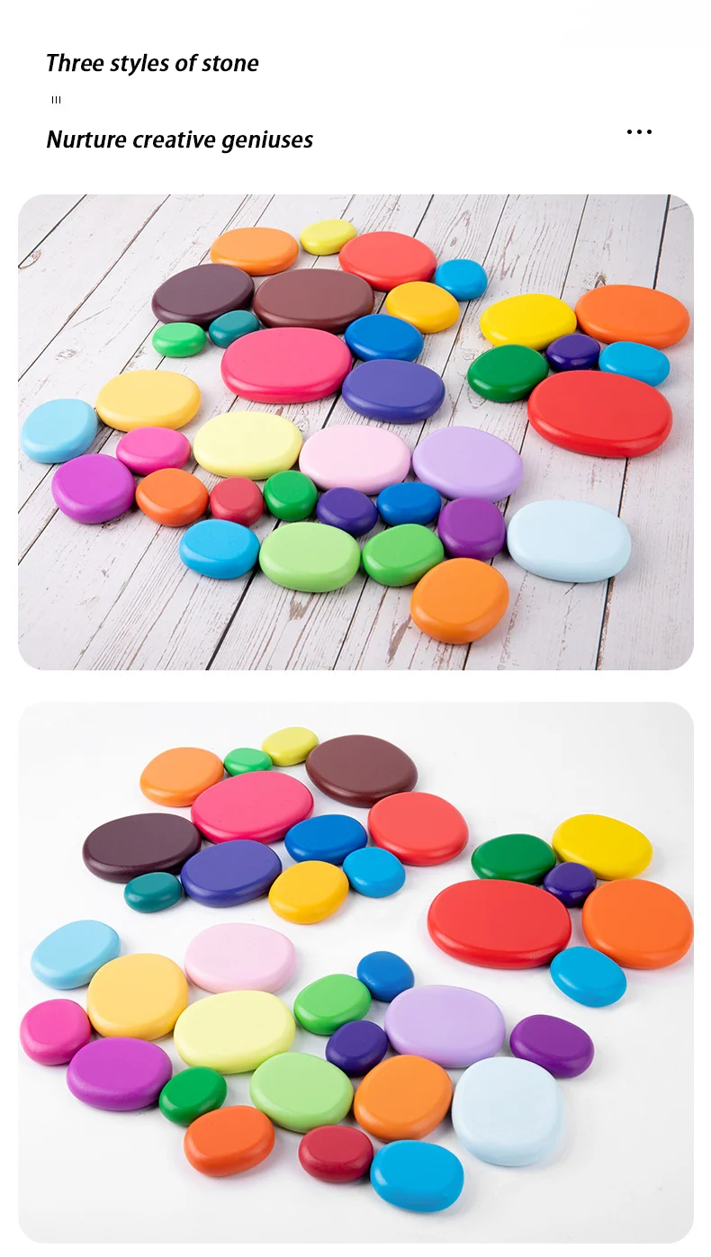 2025 Products Wooden Rainbow Stone Pebble Building Blocks Montessori ...