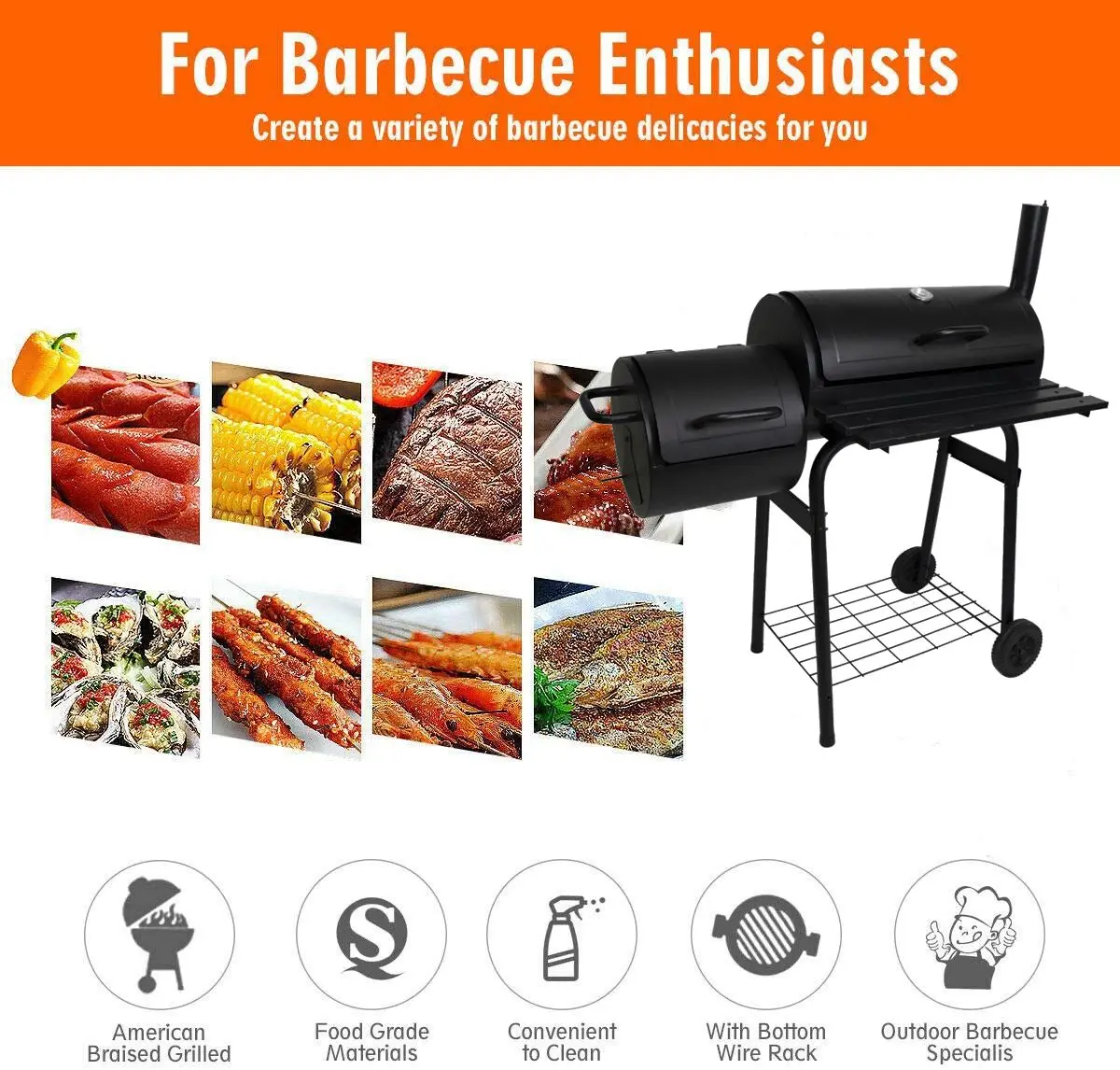 Large Cooking Area Barrel Barbecue Smoker Bbq Charcoal Bbq Grill Offset ...