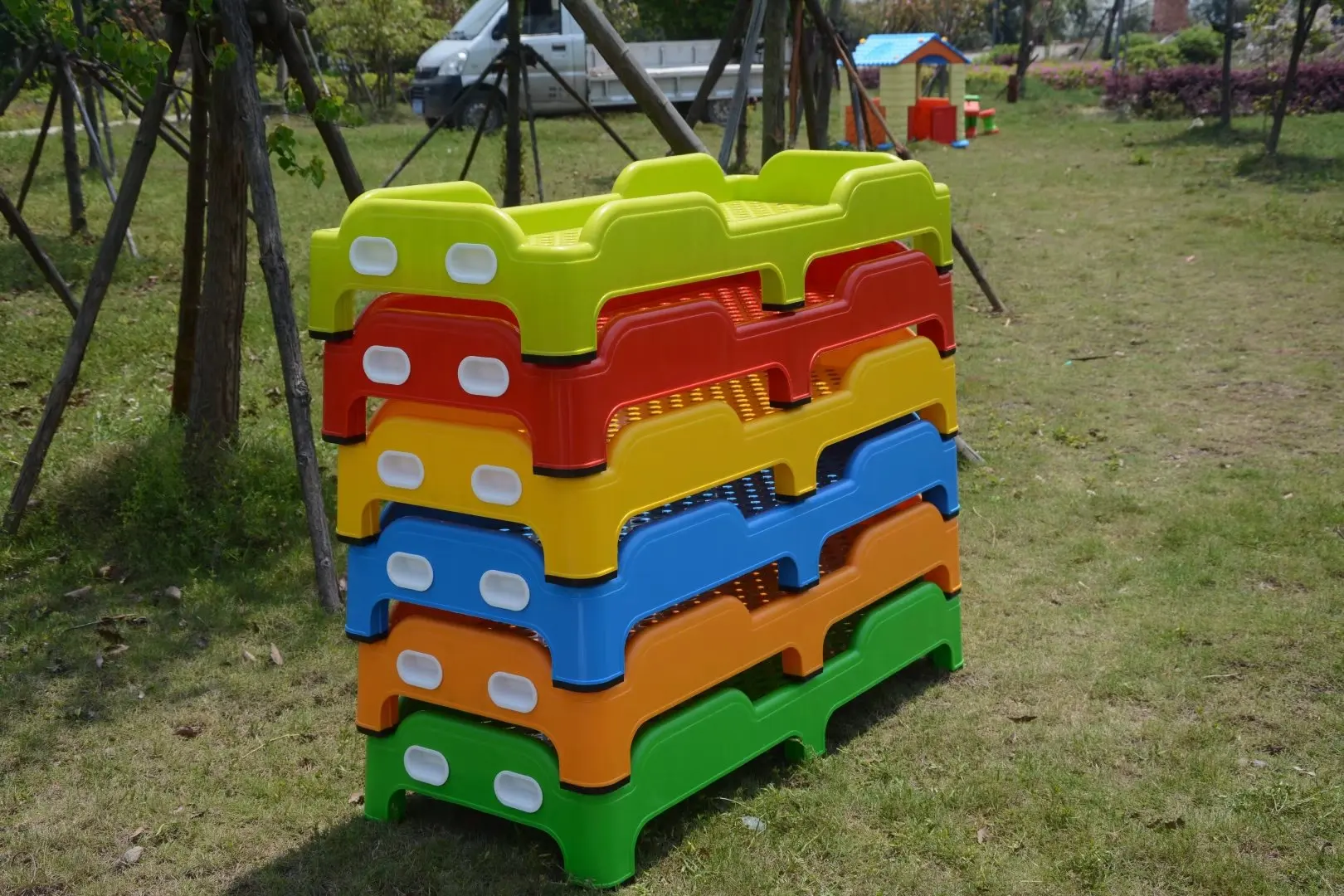 Kindergarten Plastic Beds - Durable & Stackable Kids Cots