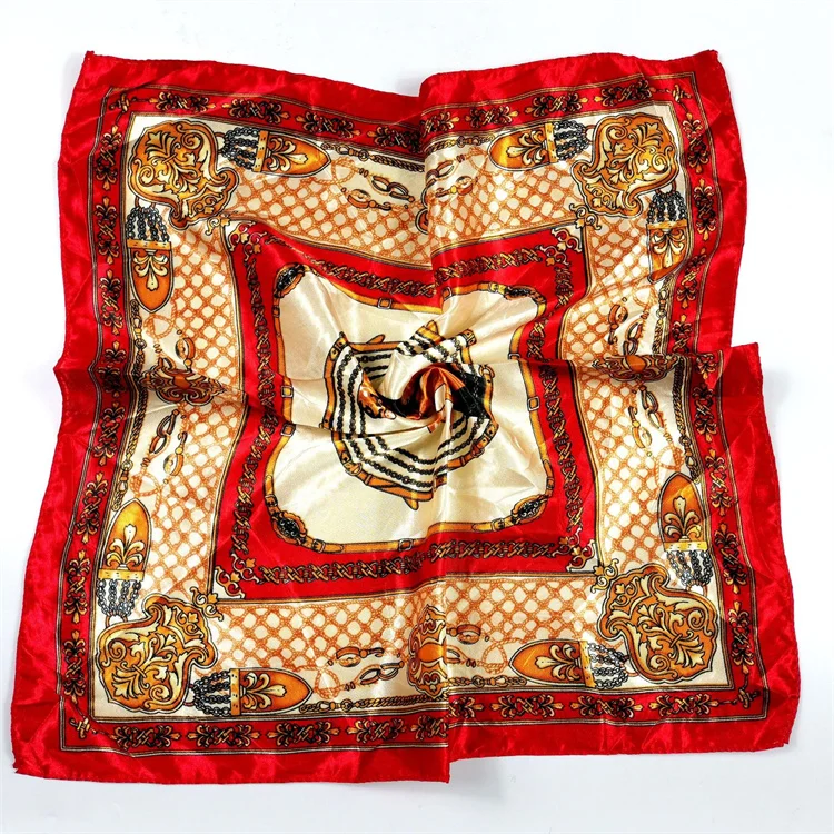 Custom Brand Design Hijab Bandana Digital Print 100% Silk Scarf Satin