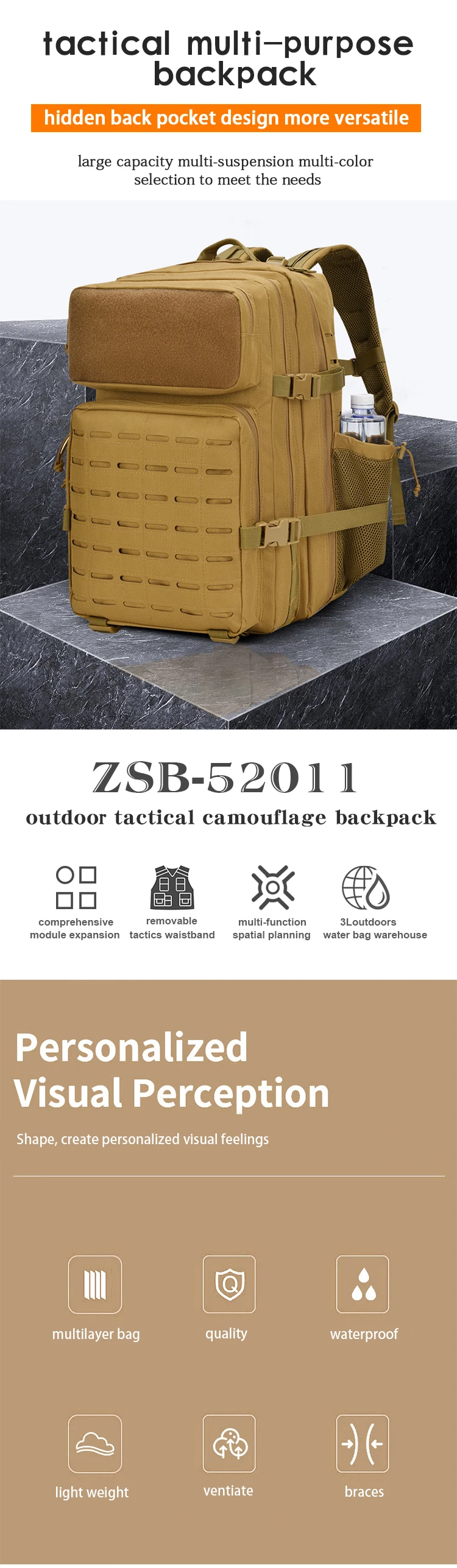 36-55l Outdoor Tactical Camouflage Men's Backpack Large Capacity ...