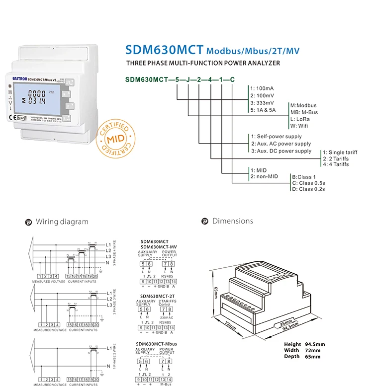 Eastron SDM630MCT MID Smart Electric Energy Meter Deye Three Phase ...