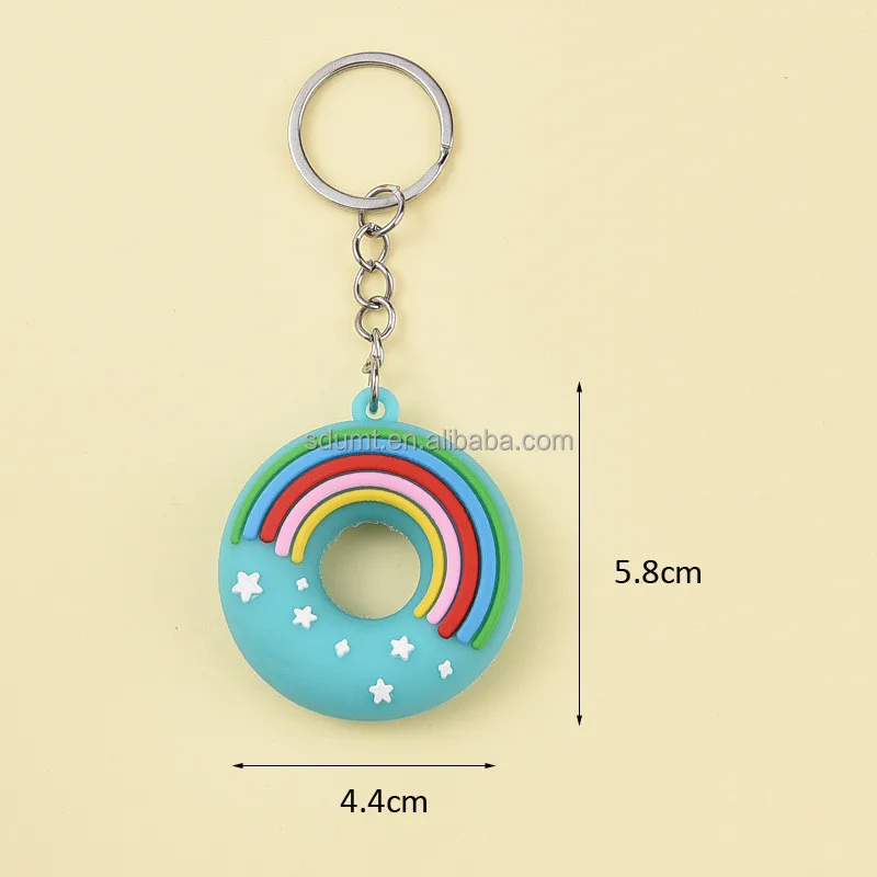 Multicolored Lovely Key Chain Simulation Rainbow Key Ring Food Dessert Pvc Marketing Gift Donuts ...