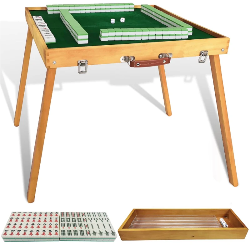 Foldable Mahjong Table with Mahjong Tiles Set, Portable Mahjong Table ...