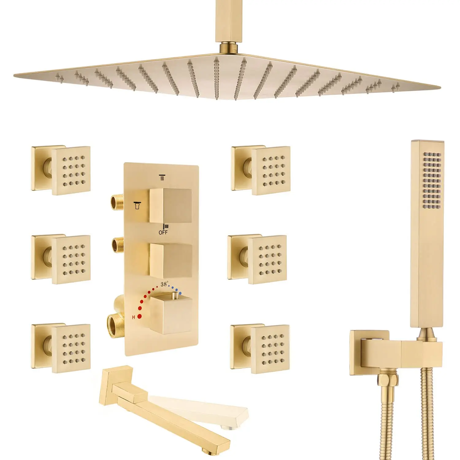 Luxury Thermostatic Wall Mounted Bathroom Shower System Ceiling Shower ...