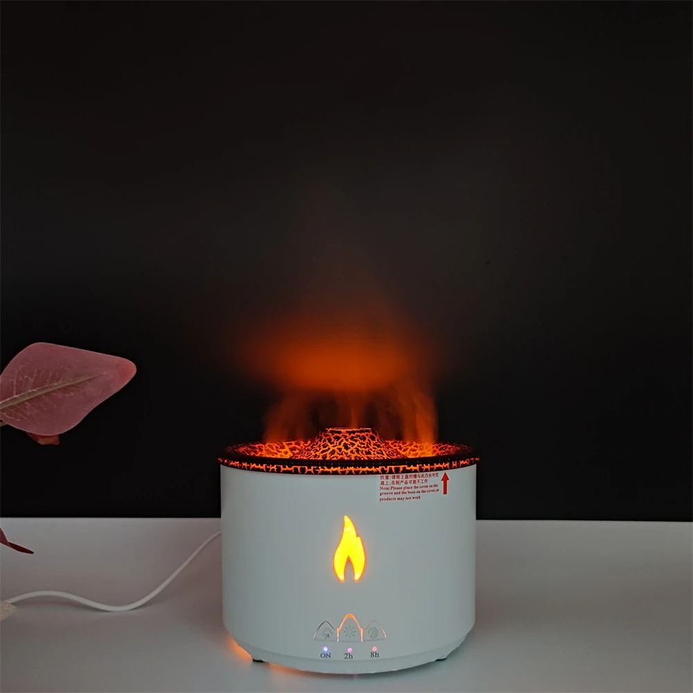 Cracked Volcano Shape Flame Diffuser Humidifier Customized Fire Double Led Light 3d Simulated ...