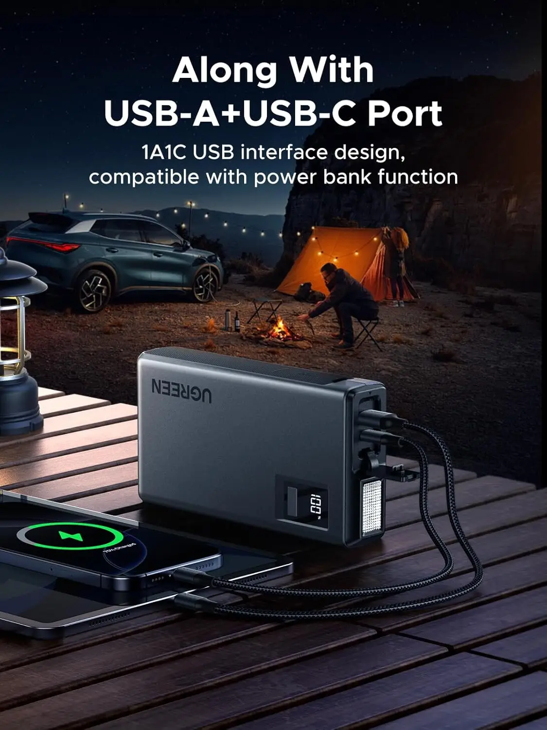 UGREEN Jump Starter Power Pack 1000A Car Battery Booster, 12000mAh Car ...